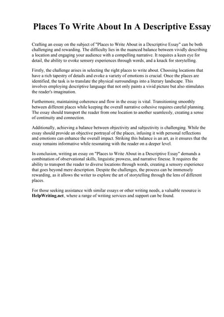 Sample Descriptive Essay About A Place | PDF