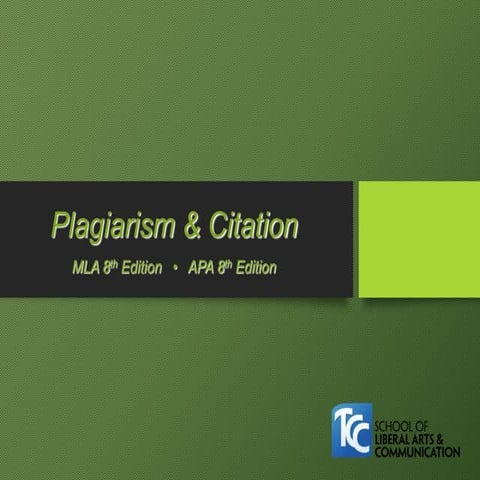 Plagiarism & Citation - MLA 8 & APA 8 | PPT