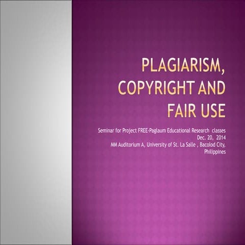 Plagiarism, copyright and fair use | PPT