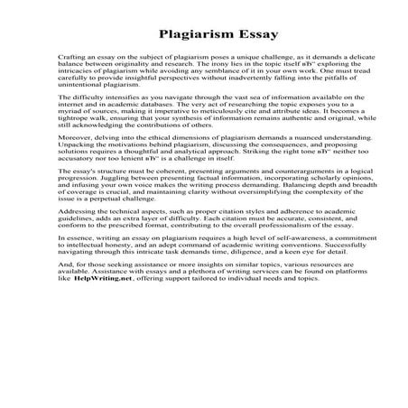 Plagiarism Essay. Lenoir-Rhyne University | PDF