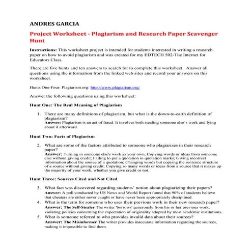 Plagiarism scavenger hunt | PDF