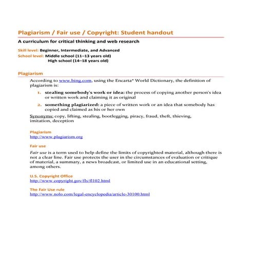 Plagiarism student handout | PDF