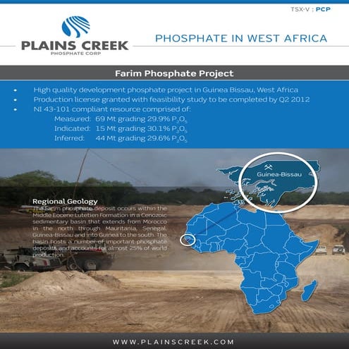 Plains Creek Phosphate (TSX.V - PCP) - Fact Sheet | PDF