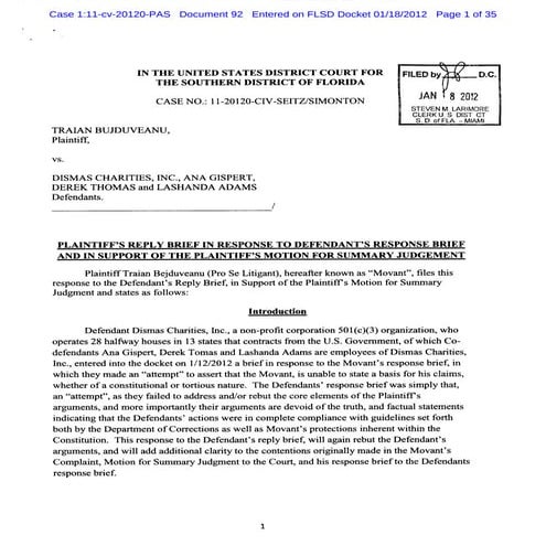 Plaintiff's reply in brief in response to defendant's response brief and in support of the ...