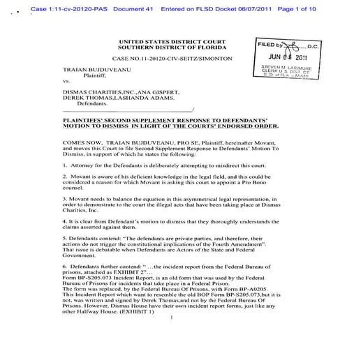 Plaintiff's second supplement response to defendants' motion to ...