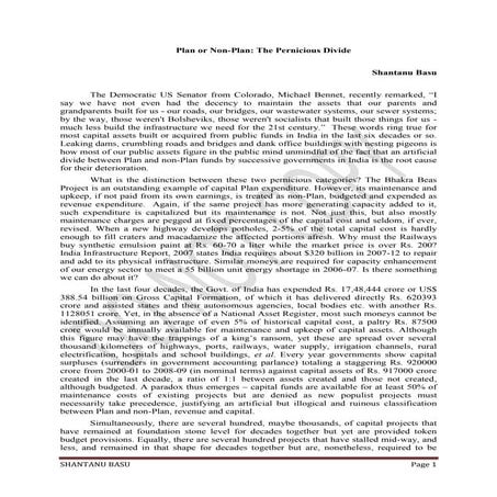 Plan and non plan Expenditure in India | DOCX