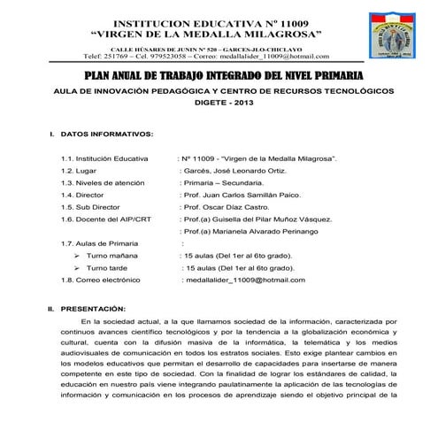 Plan anual de trabajo del aip crt 2013 - vmm | PDF