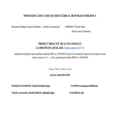planificare de lunga durata la limba engleza la clasa 8 | DOCX