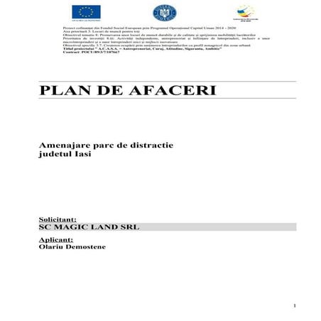Plan de afaceri sc magic land srl | DOC