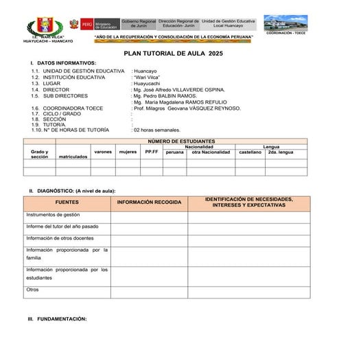 PLAN TUTORIAL DE AULA ESTUDIANTES DE PRIMARIA Y SECUNDARIA | DOC