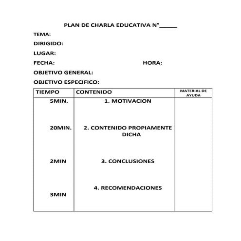 Plan de charla educativa n | PDF