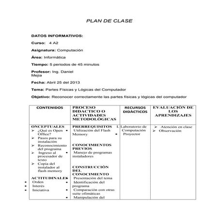 Plan de clase | DOC | Computing | Technology & Computing