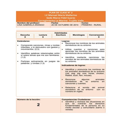 Plan de clase 2 lina gabriela arango MY ABC ENGLISH KIT | PDF