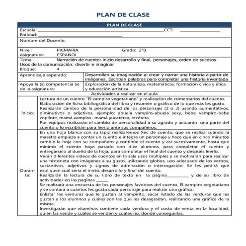 Plan de clase 2o el cuento.transversal | PDF