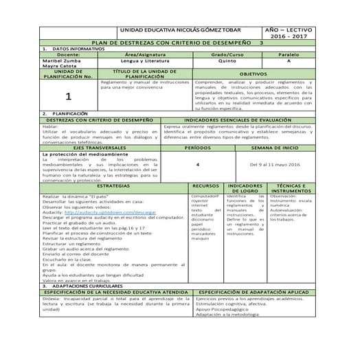 Ejemplo De Plano De Aula