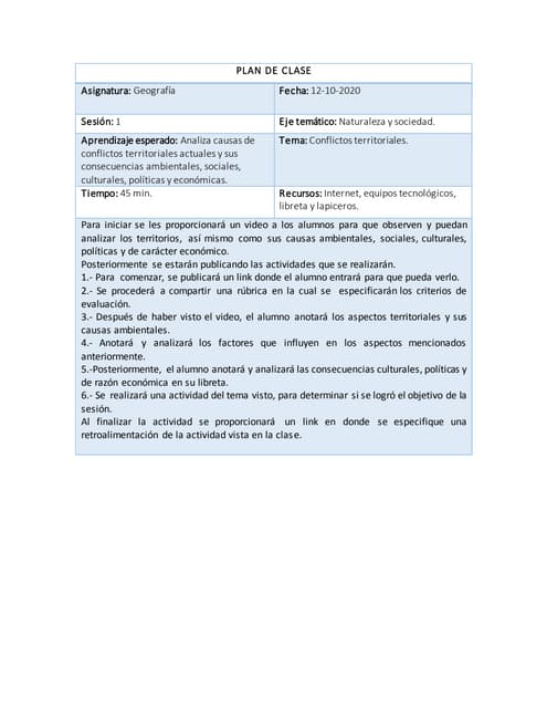 Plan de clase | PDF