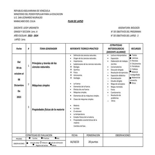 PLAN DE LAPSO 1ero y 2do. Biología.doc para media | DOC
