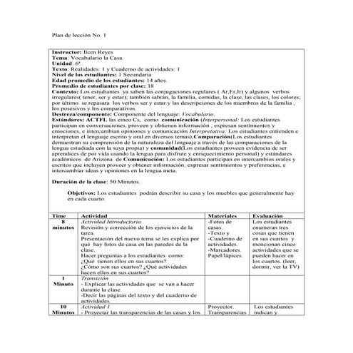 Plan de lección no 3 destreza auditiva. | DOC