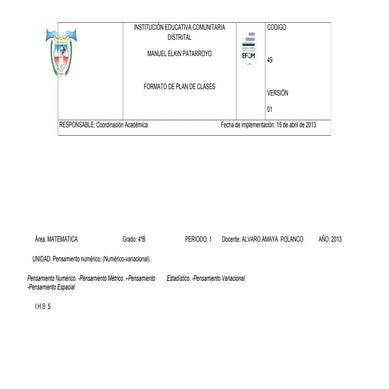 Plan de matematica de 4º..4º...4º..1 | PPT