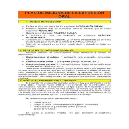 Plan de mejora de la expresión oral | PDF