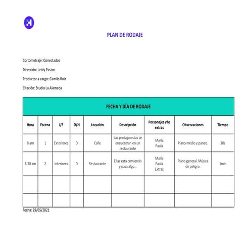 Plan_de_rodaje_en_word PARA CINE Y TELEVISION | DOCX