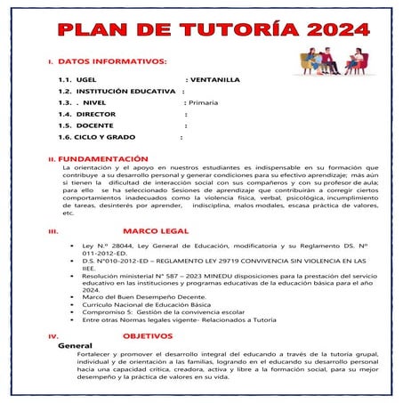 PLAN TUTORIAL DE AULA ESTUDIANTES DE PRIMARIA Y SECUNDARIA | DOC