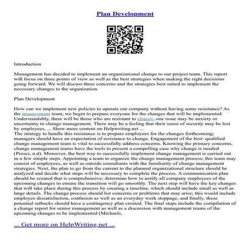 Plan Development | PDF