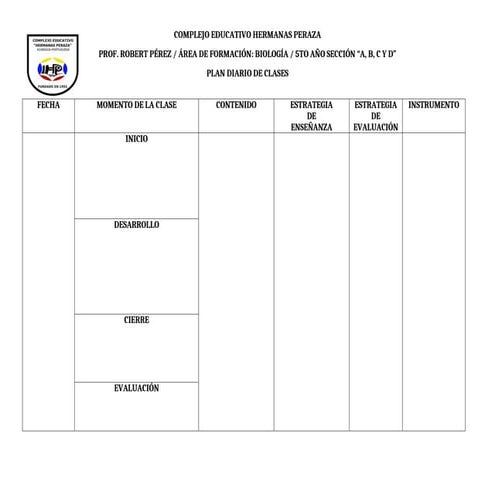 PLAN DIARIO DE CLASES.docx educación media | DOCX