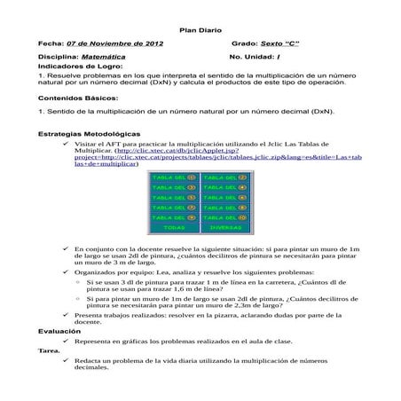 Plan diario matematica pjch | DOC