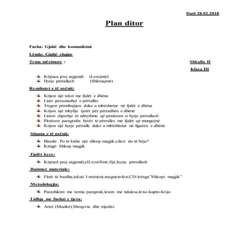 Plan ditor per gjuhe shqipe fillore | DOCX