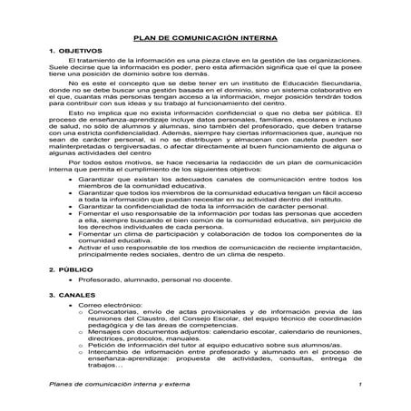 Plan de comunicación interna-externa de un IES | PDF