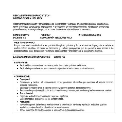 Planes de unidad ciencias naturales grado 8 y 9 2011 | DOC