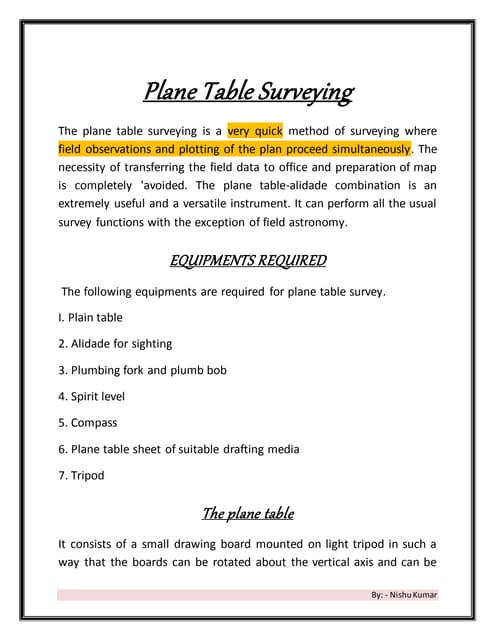 Plane Table Surveying PPt | PPTX