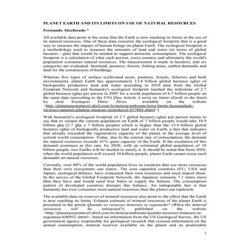 Planet earth and its limits on use of natural resources | PDF