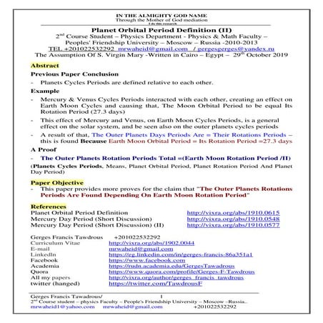 Planet Orbital Period Definition (II) | PDF