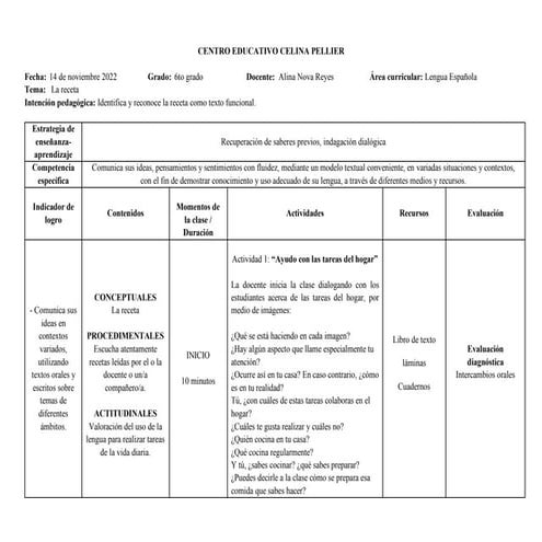 Planificación diaria LA RECETA. 6TO GRADO.pdf
