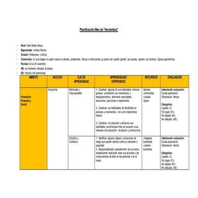Planificación mensual noviembre nmm | DOCX