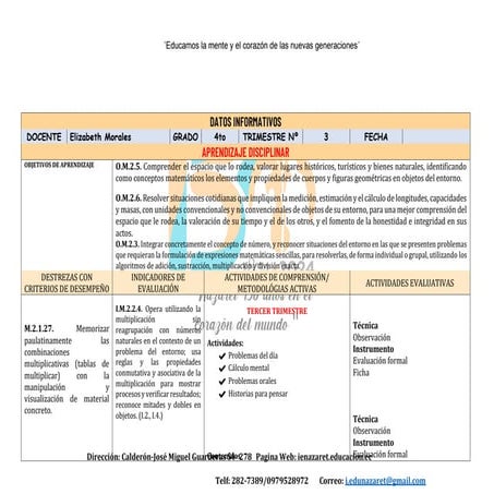 PLANIFICACIÓN TERCER TRIMESTRE CUARTO GRADO EMAT.pdf | Educational ...