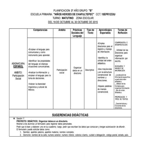 Planificacion 3° grado primaria 2015 | DOCX