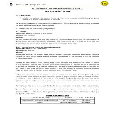 Planificacion obra de teatro 2014 | PDF
