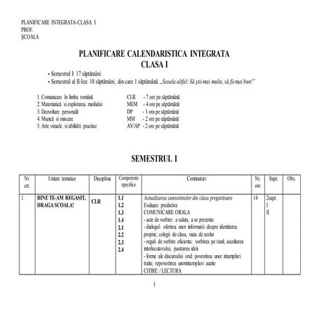 Planificare calendaristica | DOCX