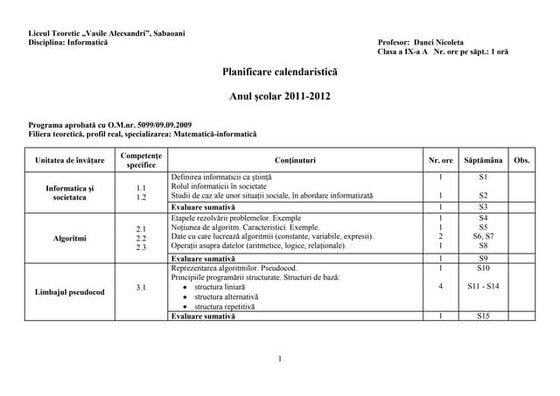 Programa scolara tic_9 | PDF
