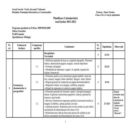 Planificare tic filologie-11 | PDF