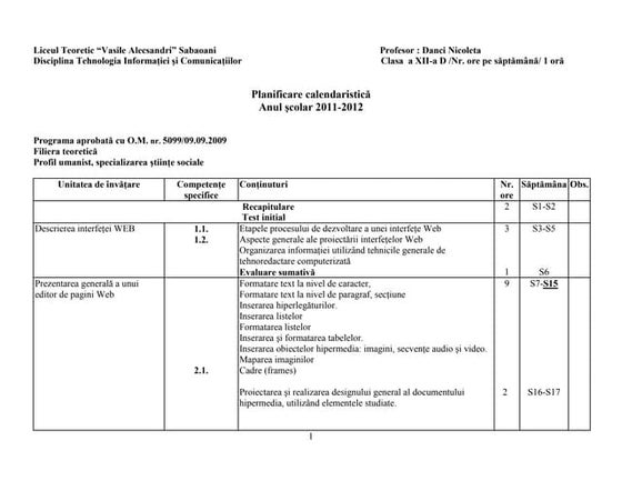 Programa scolara tic_9 | PDF