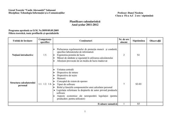 Programa scolara tic_9 | PDF