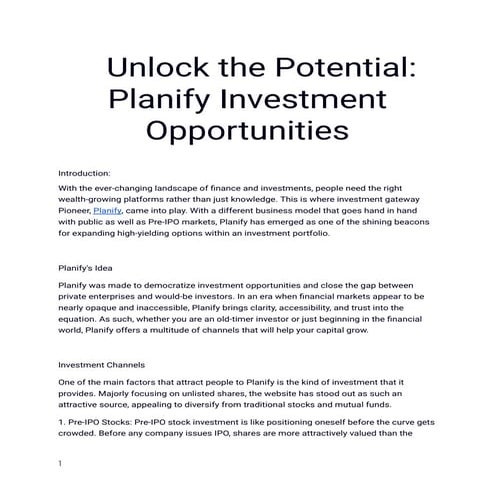 Unlock the Potential: Planify Investment Opportunities | PDF