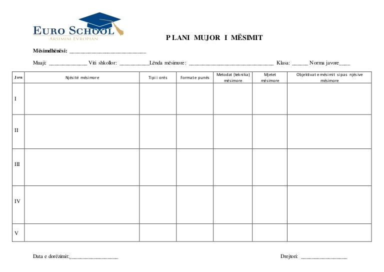 Plani mujor i mësimit formulari