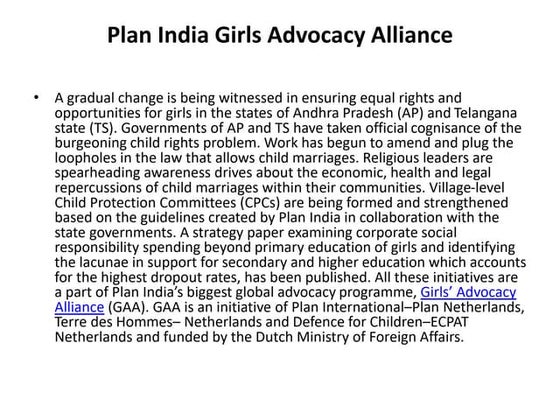 Plan india Girl Child Education NGO in India | PPT