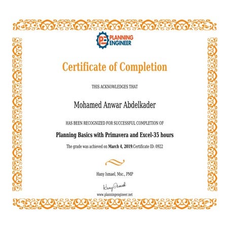 Planing Engineer Certificate | PPT