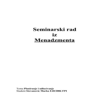 Planiranje i odlucivanje menadzment | PDF